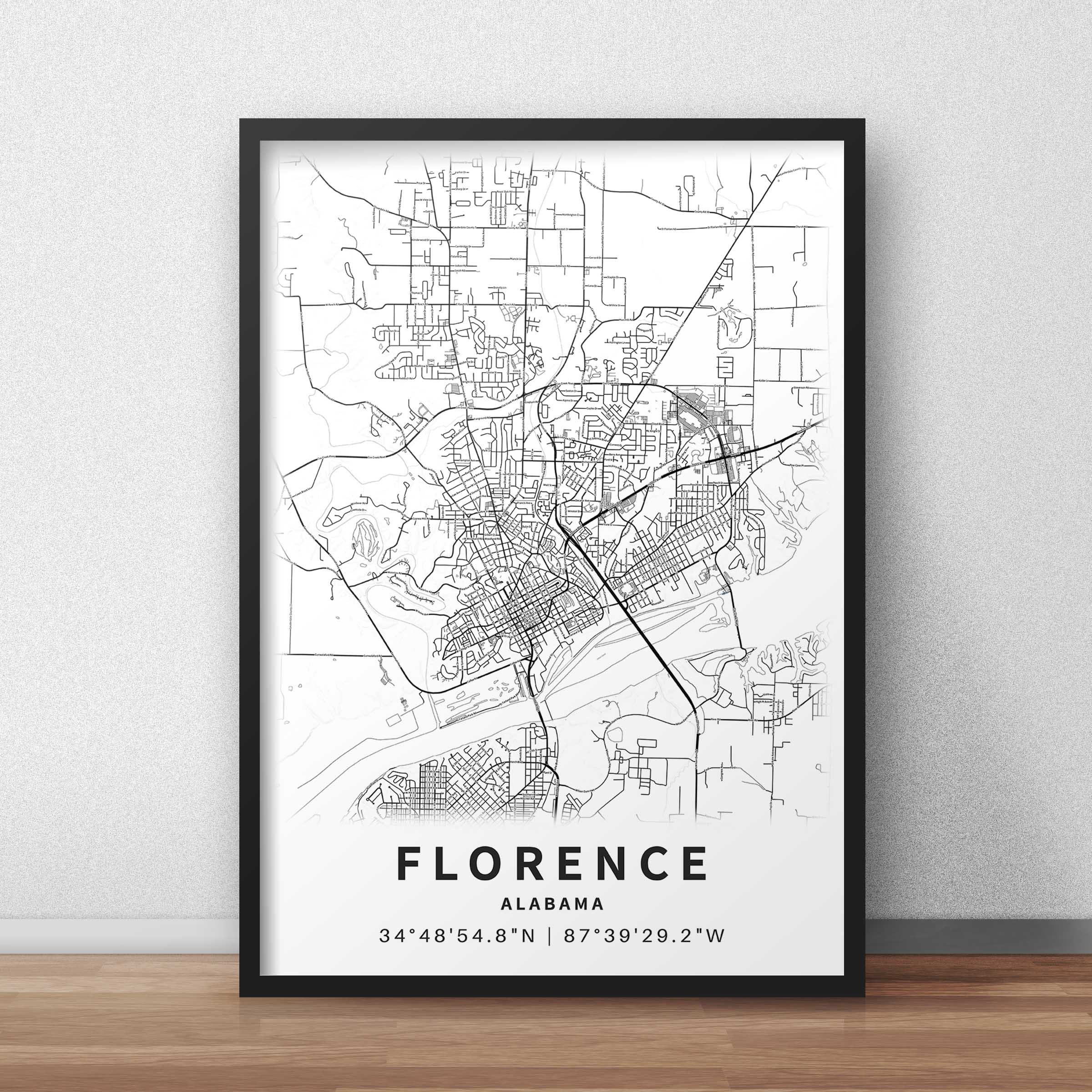 Printable Map of Florence Alabama AL United States with | Etsy