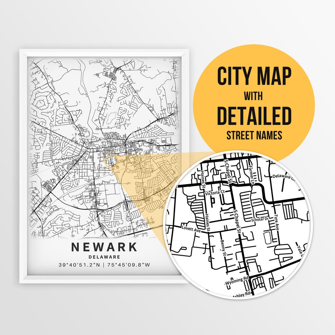 Printable Map of Newark, Delaware, USA With Street Names - Instant ...