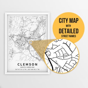 Printable Map of Clemson, South Carolina, USA With Street Names ...