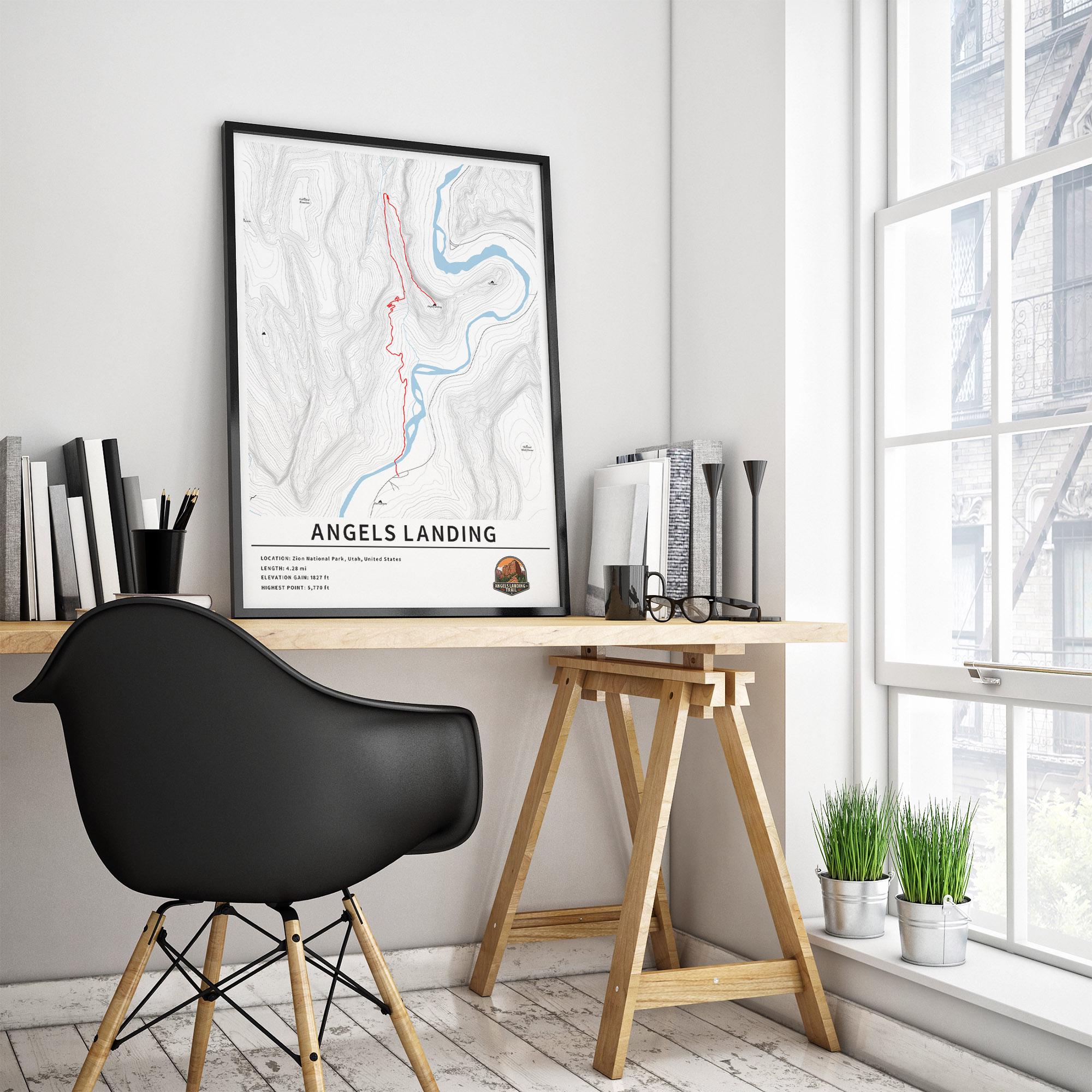Printable Map of Angels Landing Trail, Utah, USA - Instant Download ...