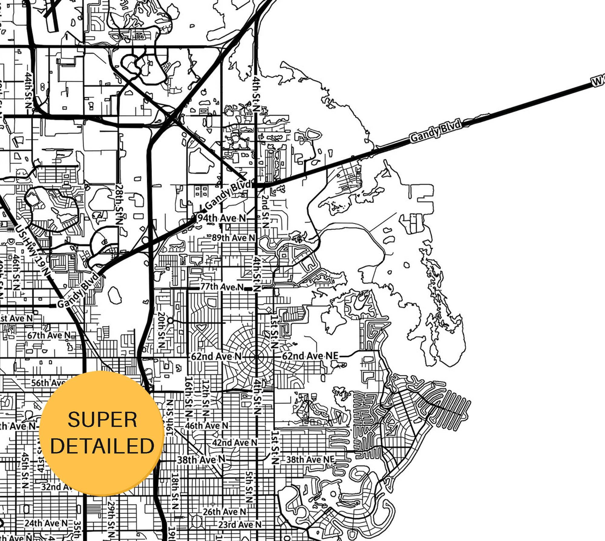 Printable Map of Tampa Bay, Florida, USA With Street Names - Instant ...