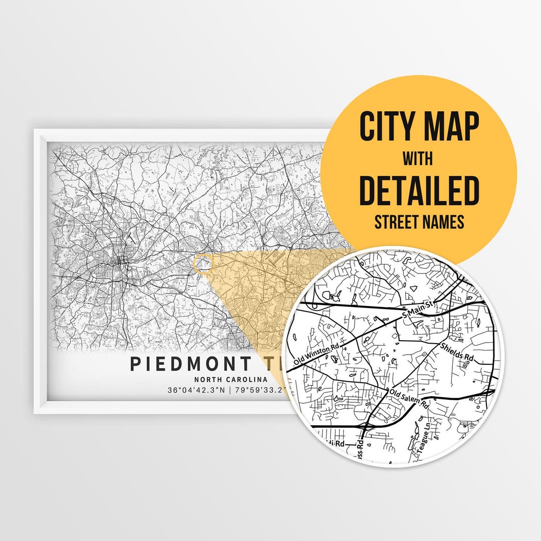 Printable Map of Piedmont Triad, North Carolina, USA With Street Names ...