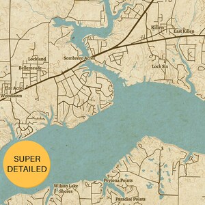 Vintage Style Map of Wilson Lake, Alabama, USA With City Names ...