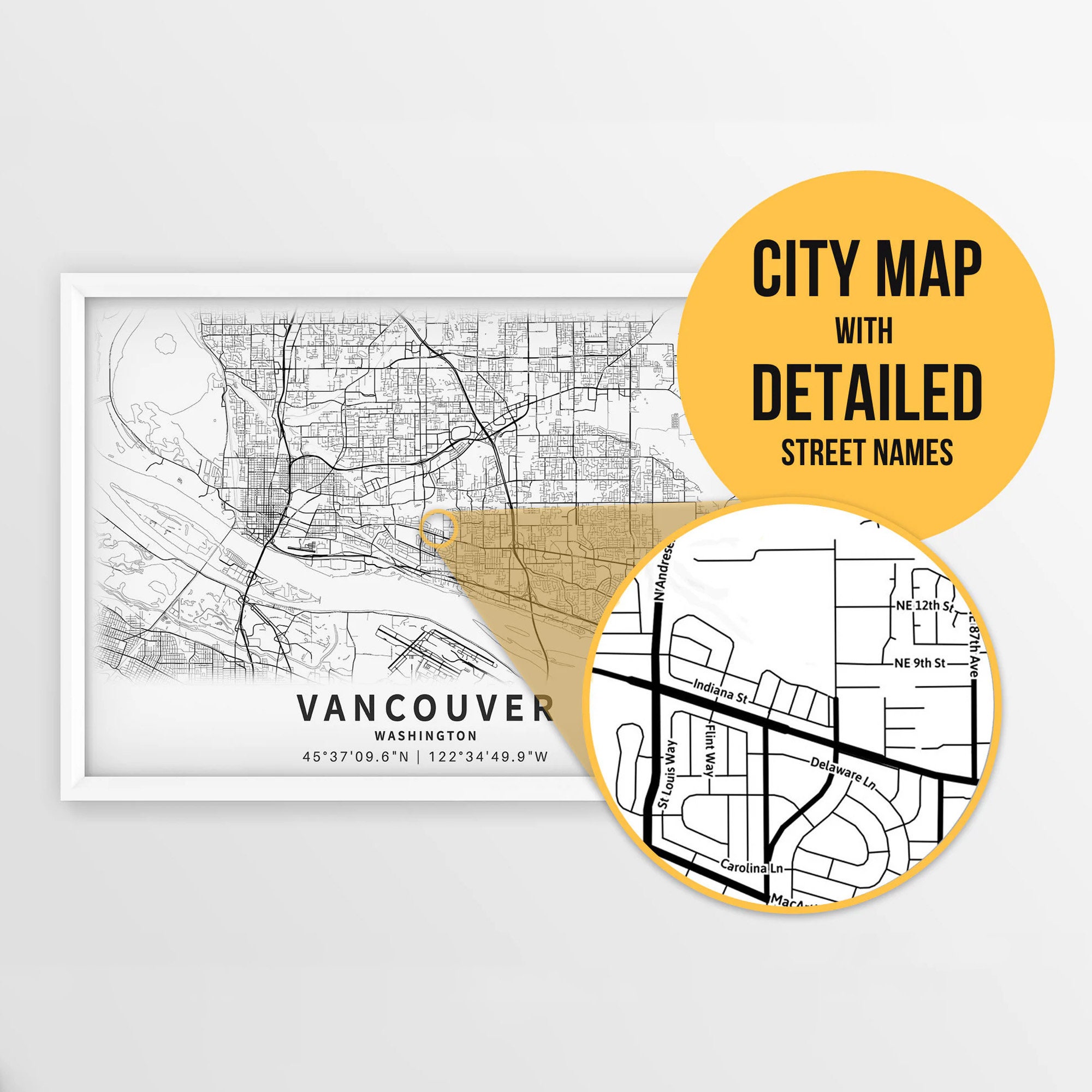 Printable Map of Vancouver, Washington, USA With Street Names - Instant ...