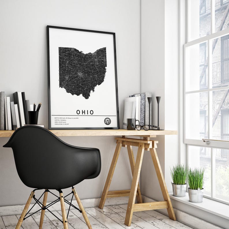Ohio Map Poster, Printable USA Road Map With City Names (instant ...