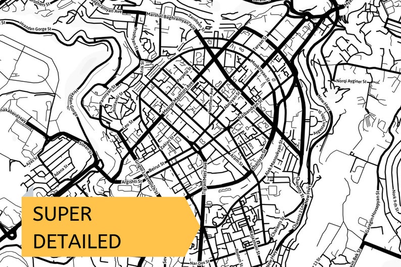 Printable Map of Yerevan Armenia With Street Names Instant - Etsy