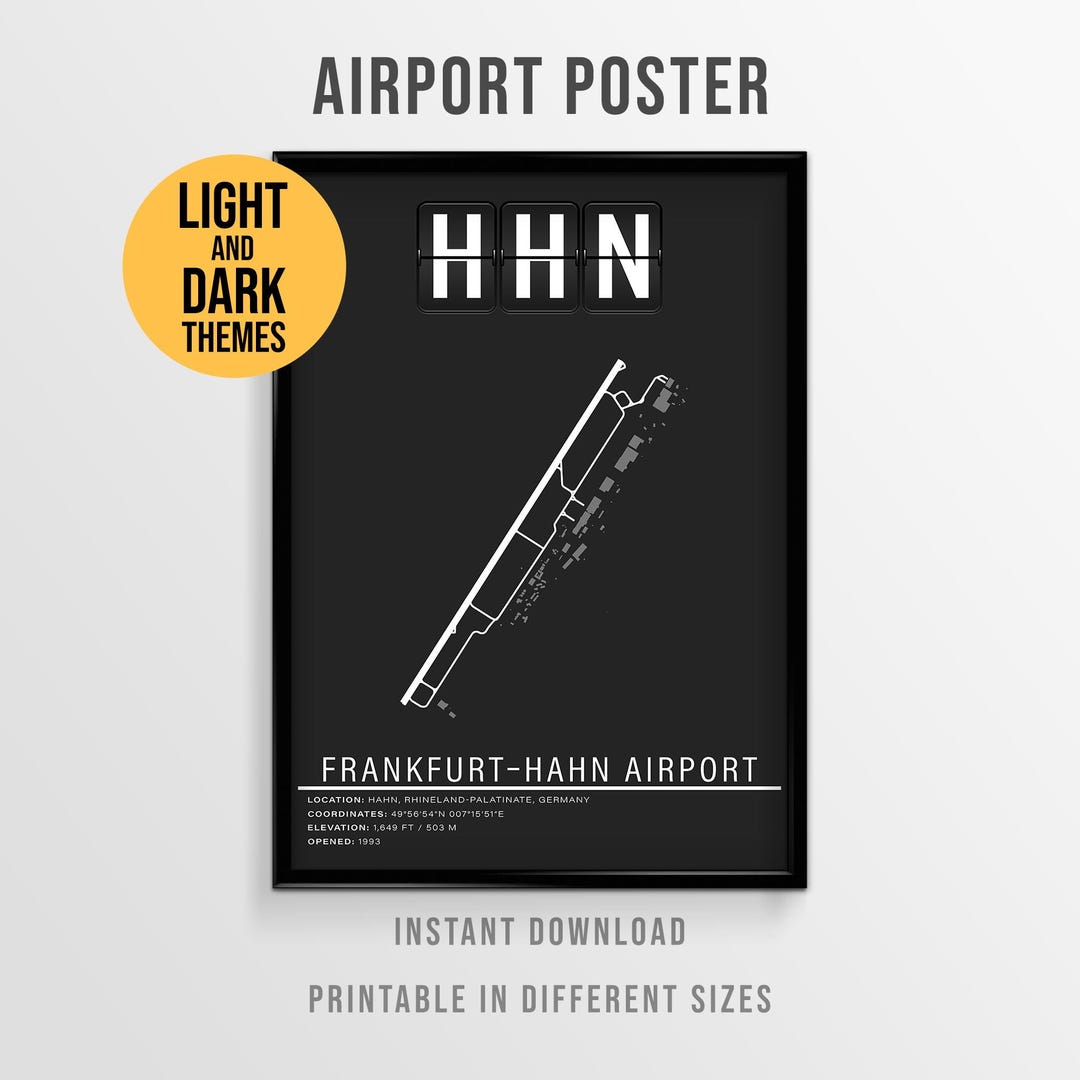Frankfurt-Hahn Airport Poster, HHN Airport Map Print, Germany Travel ...