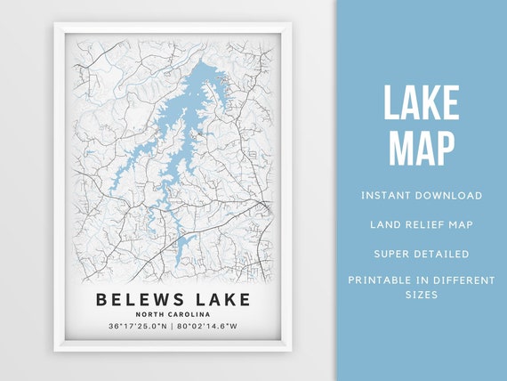 Printable Map of Belews Lake North Carolina United States | Etsy Hong Kong