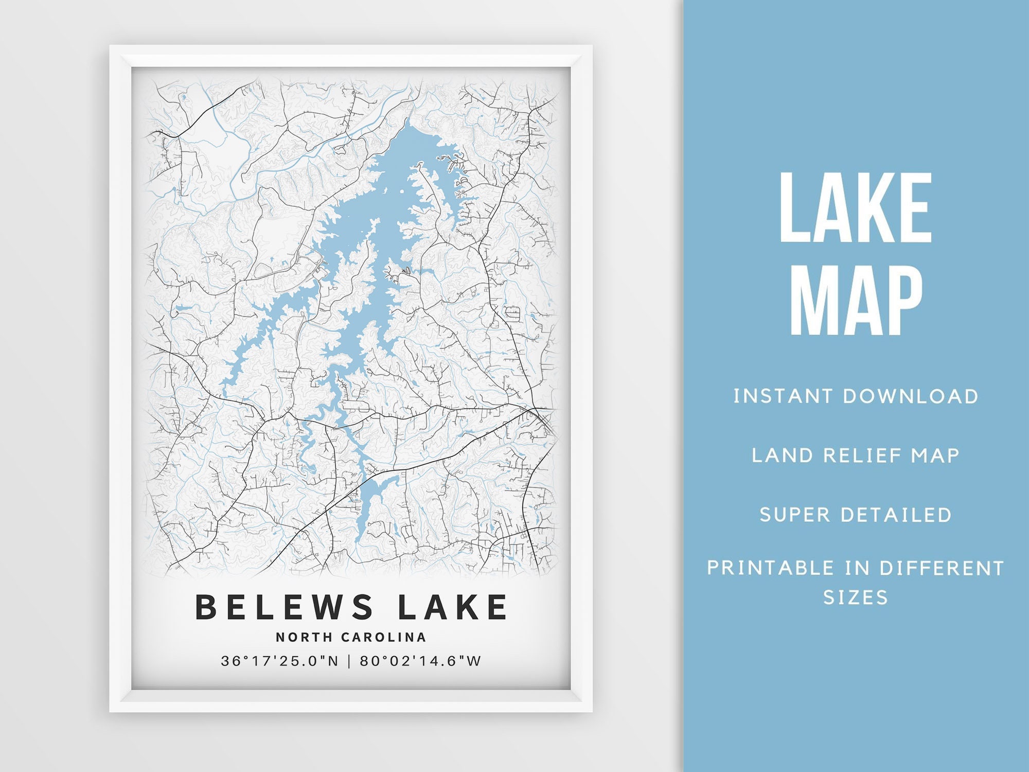 Printable Map of Belews Lake North Carolina United States - Etsy