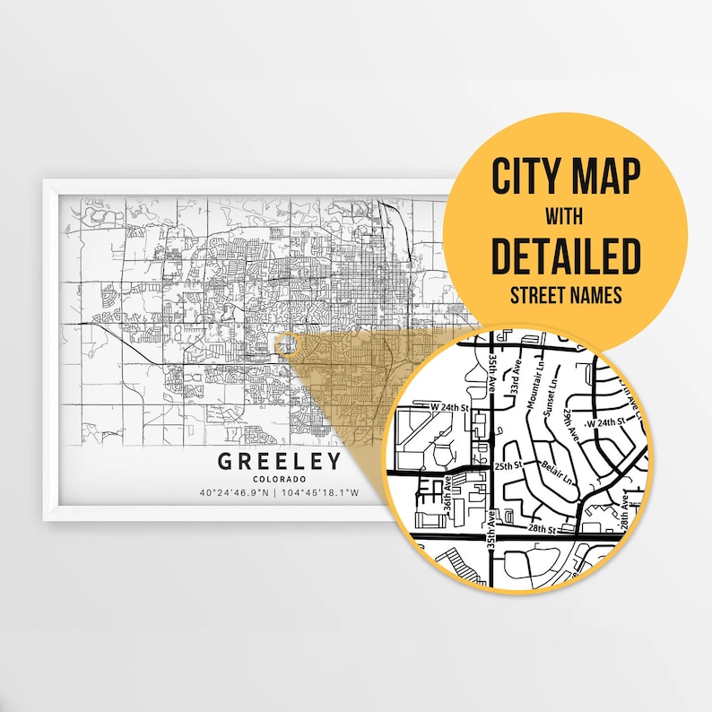 Printable Map of Greeley, Colorado, USA With Street Names - Instant ...