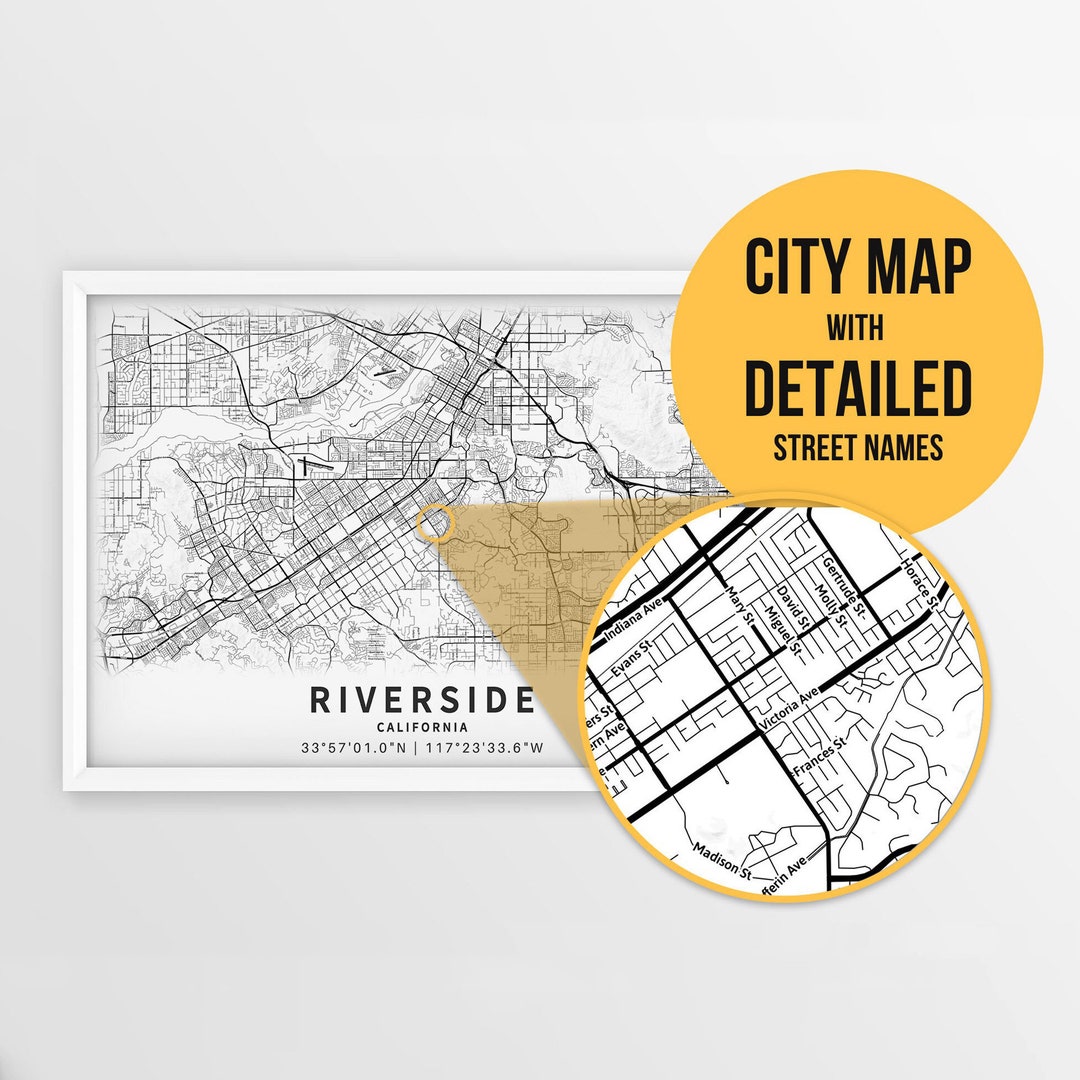 Printable Map of Riverside, California, USA With Street Names - Instant ...