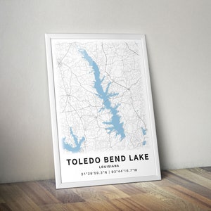 Printable Map of Toledo Bend Reservoir, Louisiana, US - Instant ...