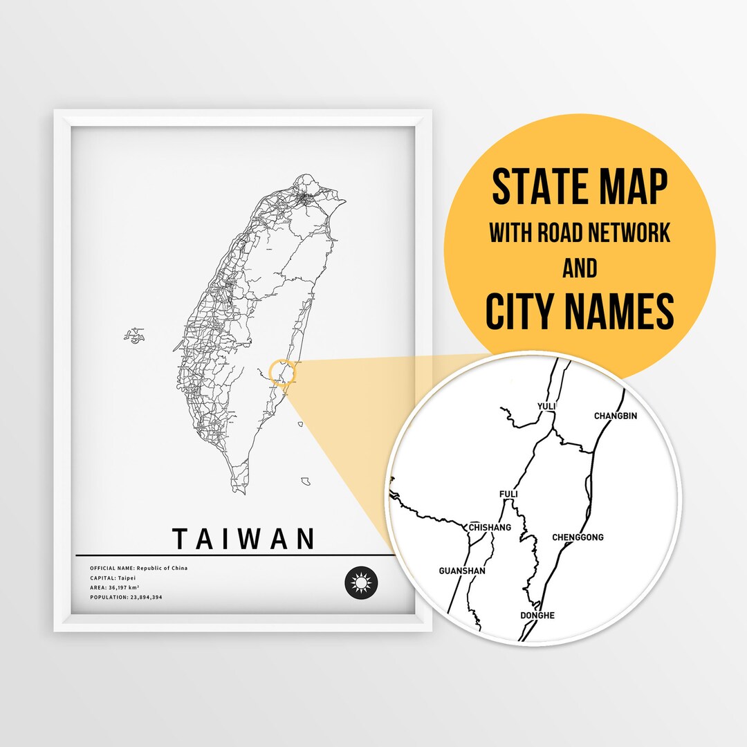 Printable Map of Taiwan With City Names and Roads - Instant Download ...
