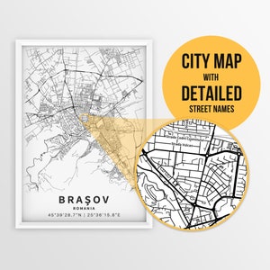 Printable Map of Brasov, Romania With Street Names - Instant Download ...