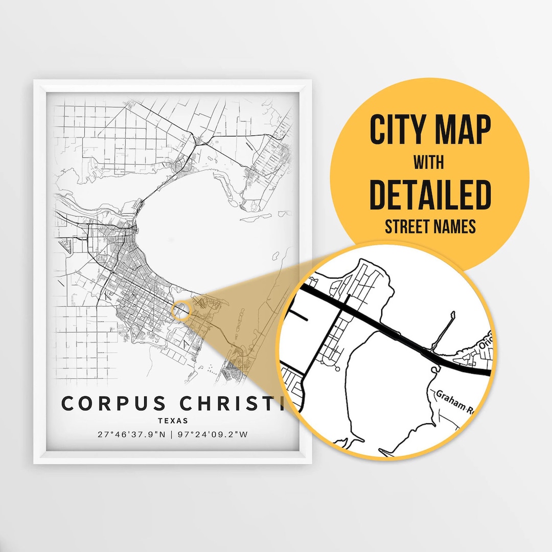 Printable Map of Corpus Christi, Texas, USA With Street Names - Instant ...