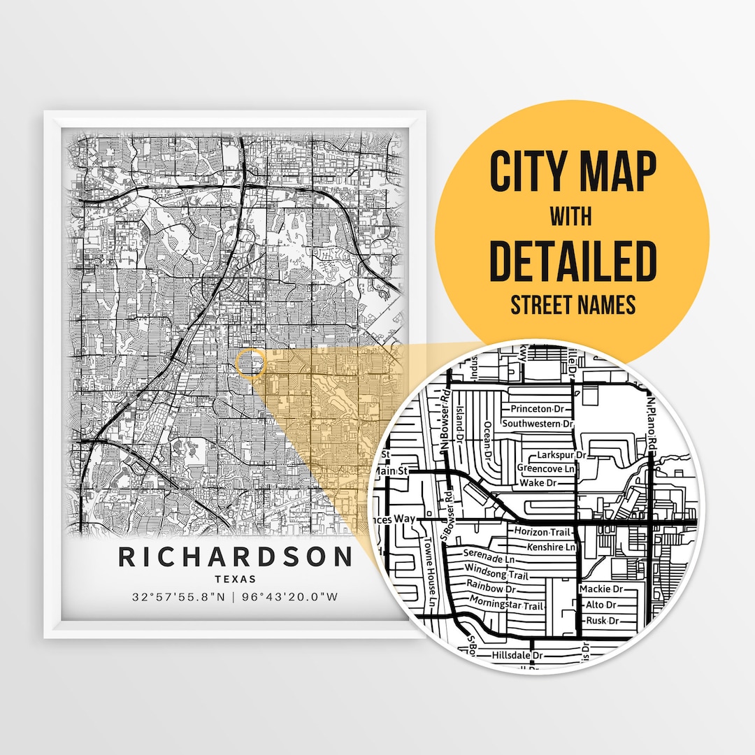 Printable Map of Richardson, Texas, USA With Street Names - Instant ...