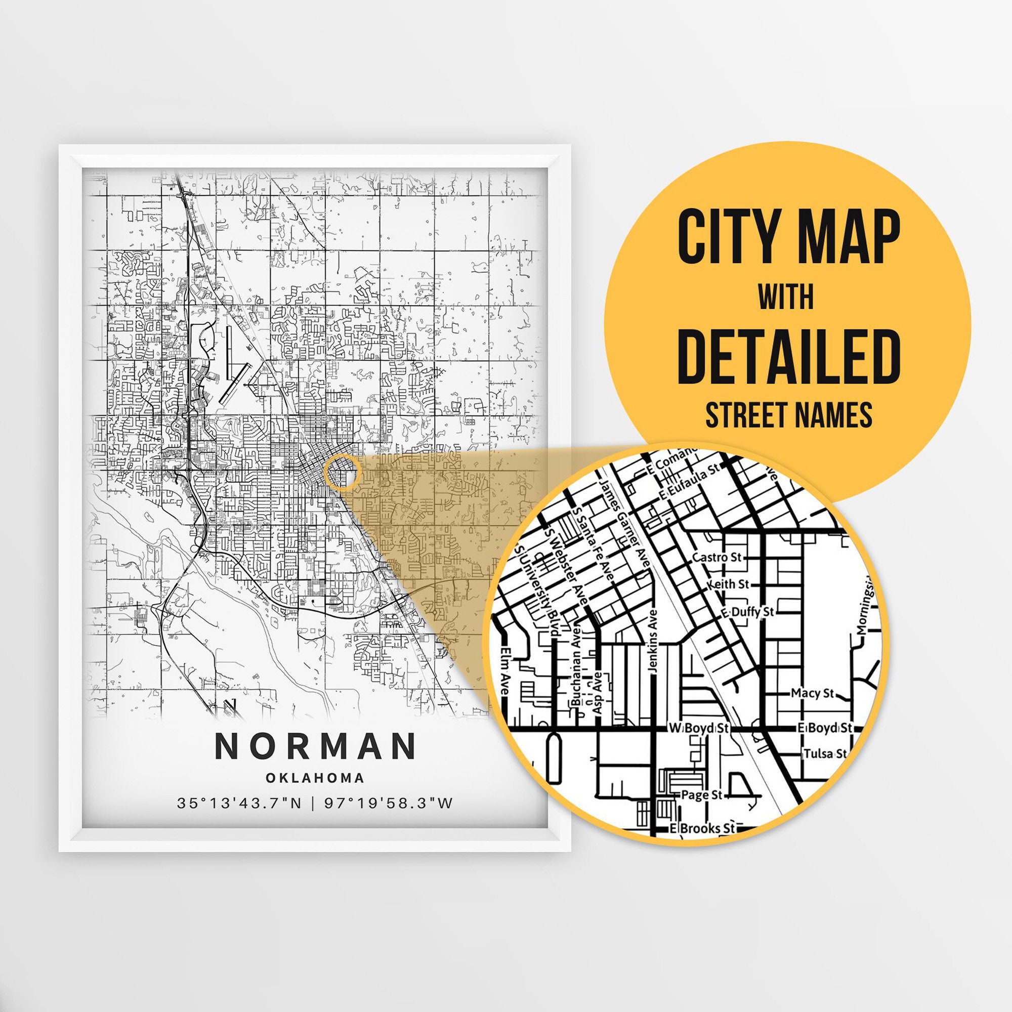 Printable Map of Norman, Oklahoma, USA With Street Names - Instant ...