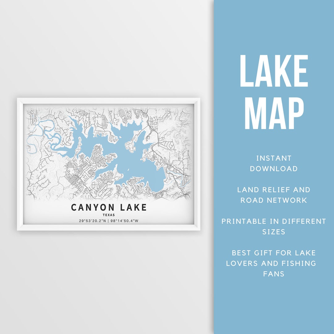 Printable Map of Canyon Lake, Texas - Instant Download \ Lake Map ...