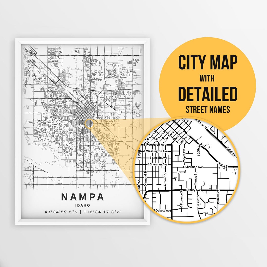 Printable Map of Nampa, Idaho, USA With Street Names - Instant Download ...