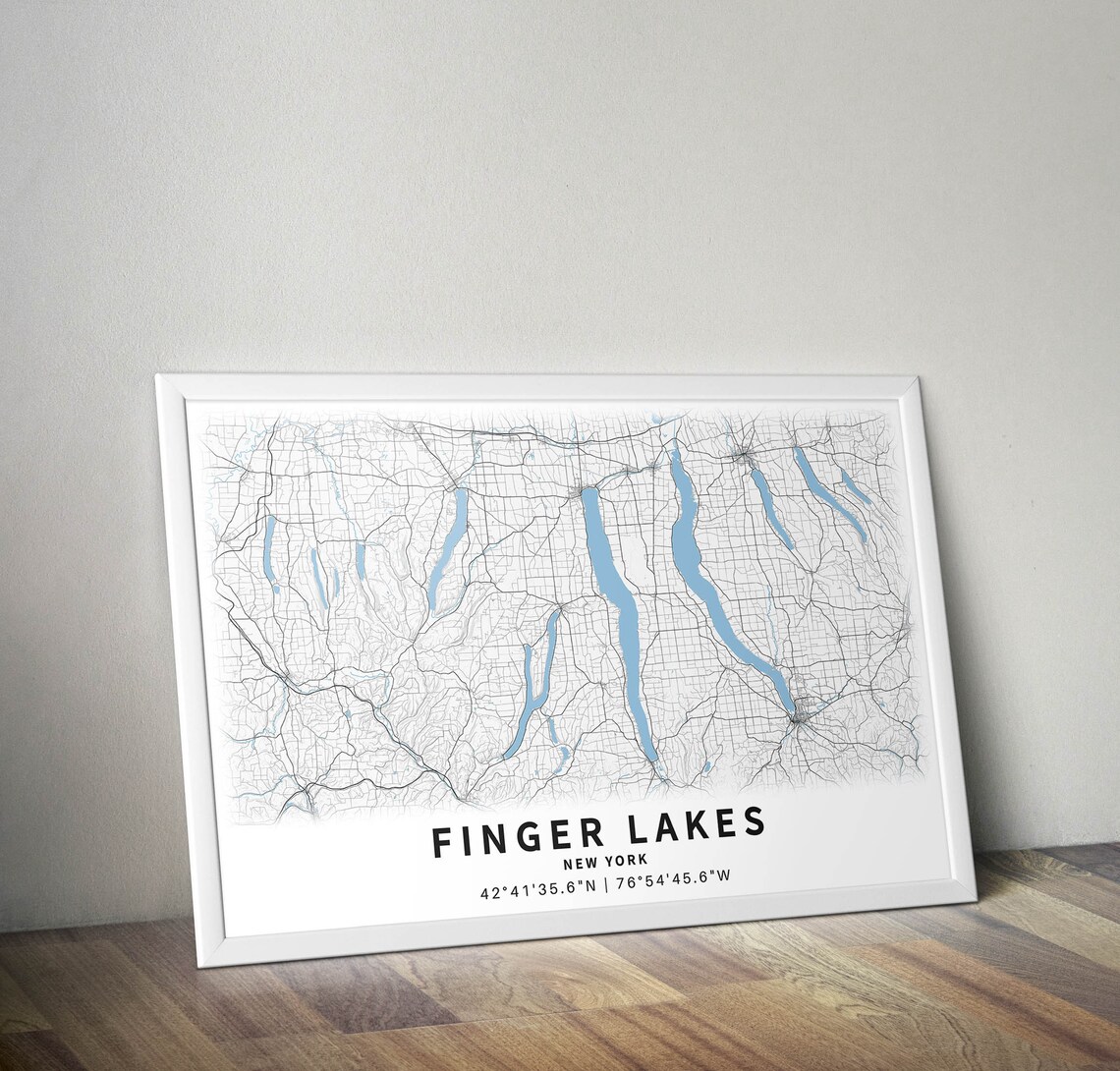 Printable Map of Finger Lakes New York United States | Etsy