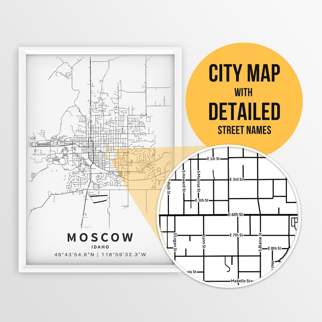 Printable Map of Moscow, Idaho, USA With Street Names - Instant ...