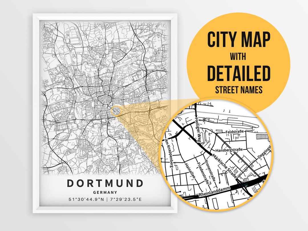 Printable Map of Dortmund Germany With Street Names Instant - Etsy