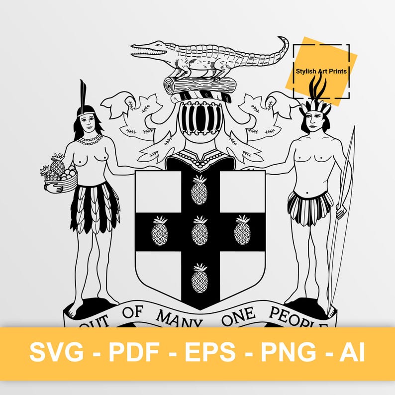 Jamaica Coat of Arms Vector Clipart (SVG, PNG, PDF), Jamaica Cutting ...