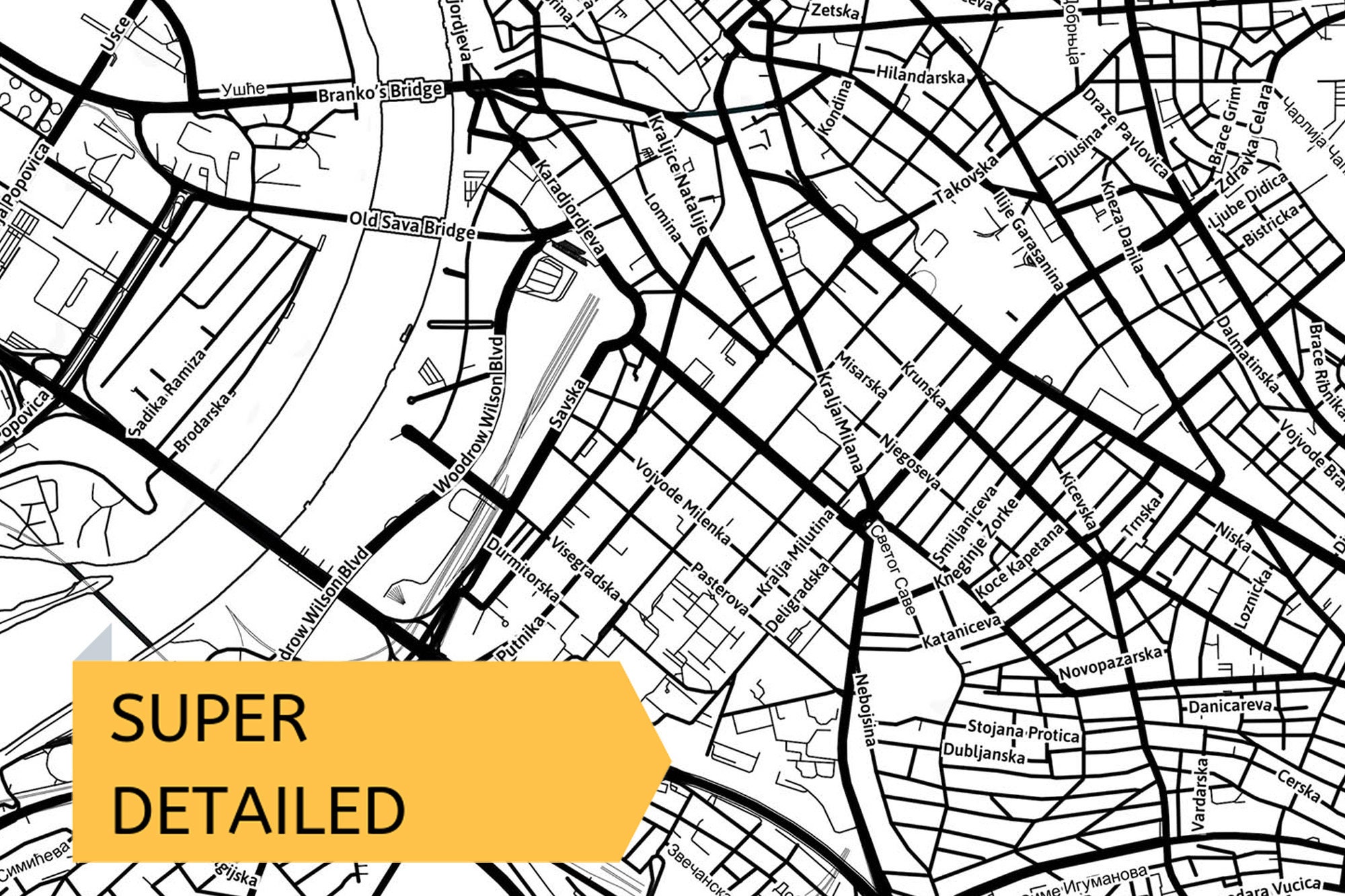 Printable Map of Belgrade, Serbia With Street Names - Instant Download ...