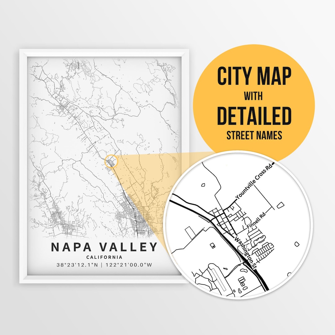 Printable Map of Napa Valley, California, USA With Street Names ...