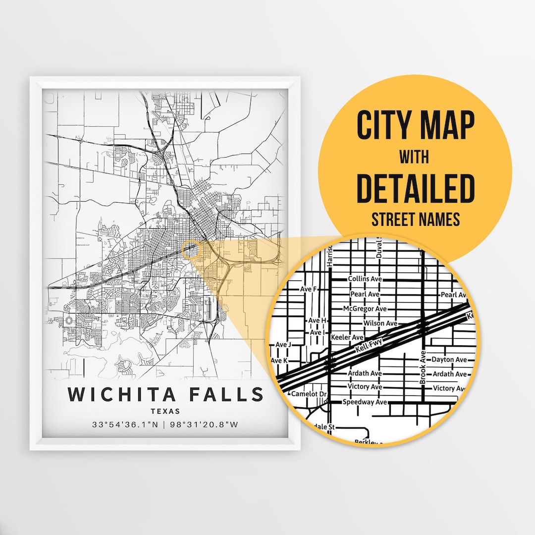 Printable Map of Wichita Falls, Texas, USA With Street Names - Instant ...
