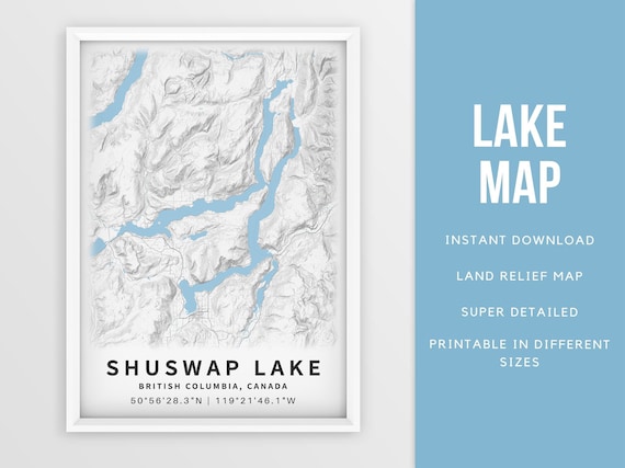 Printable Map of Shuswap Lake British Columbia Canada | Etsy
