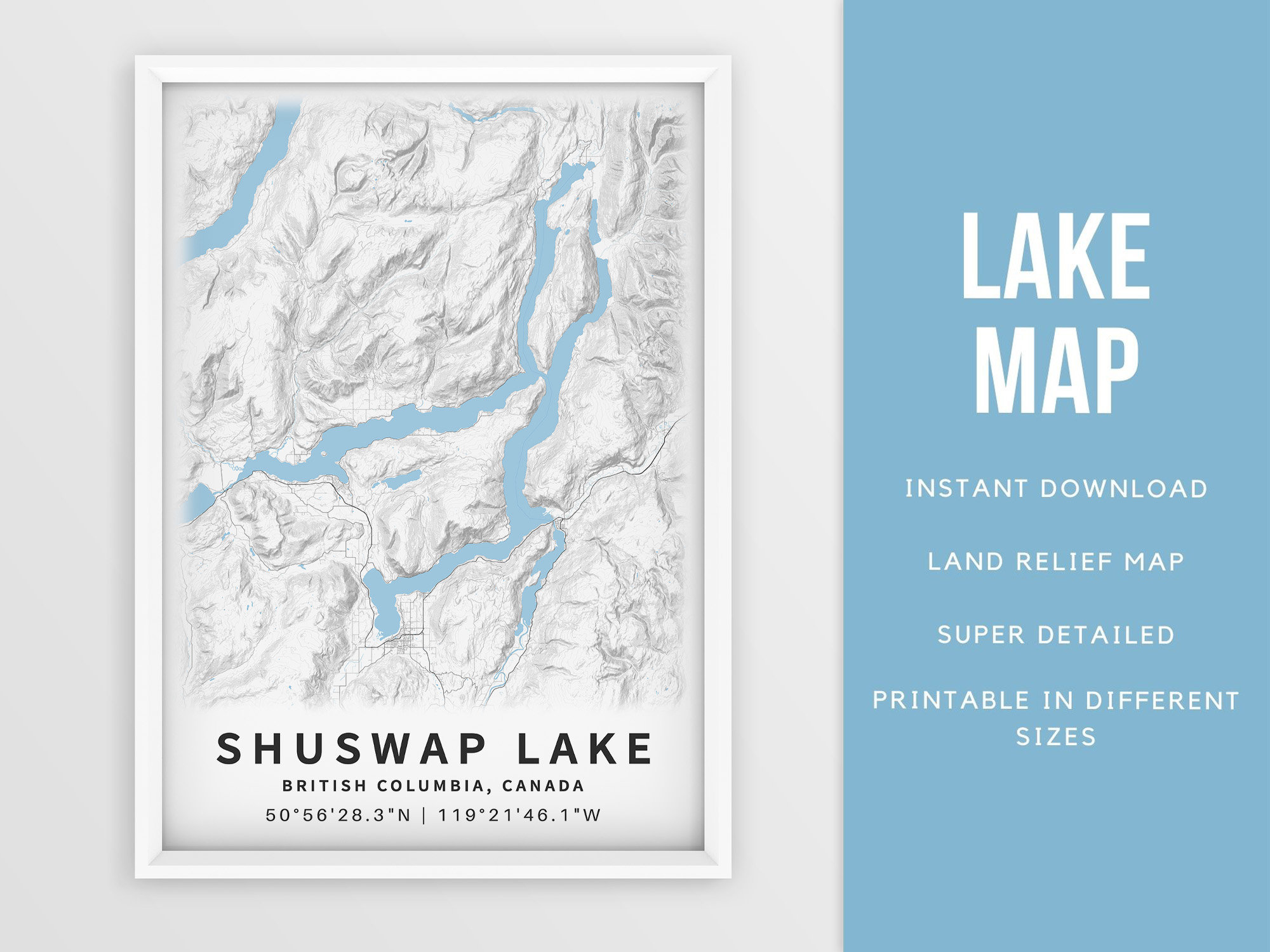 Printable Map of Shuswap Lake British Columbia Canada | Etsy