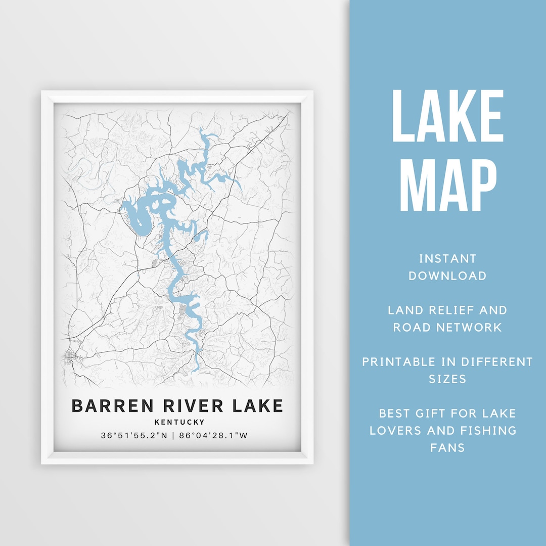 Printable Map of Barren River Lake, Kentucky, US - Instant Download ...