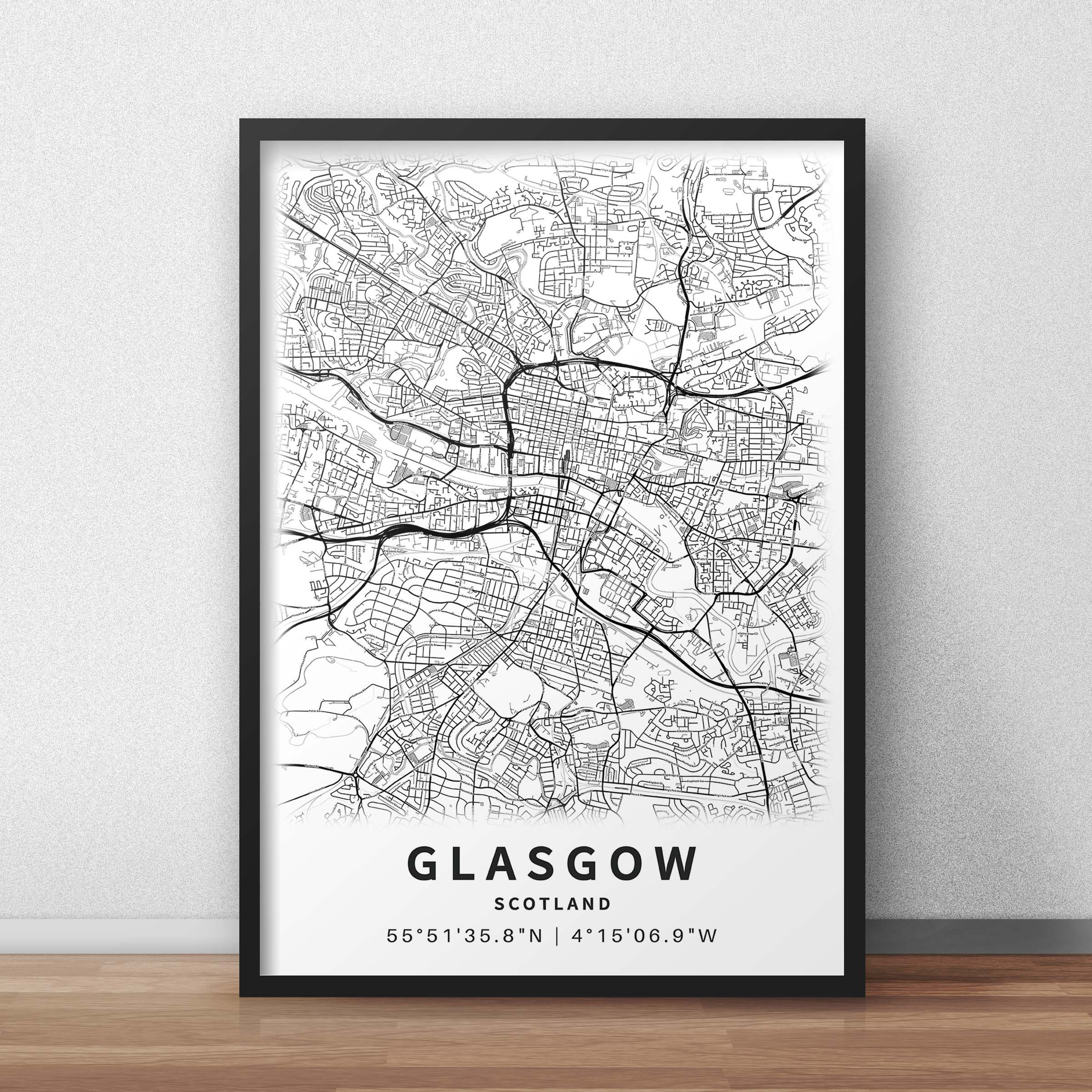 Printable Map of Glasgow Scotland United Kingdom UK With | Etsy
