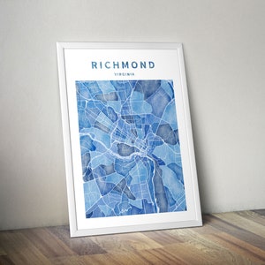 Printable Watercolor Map of Richmond, Virginia, United States - Instant ...