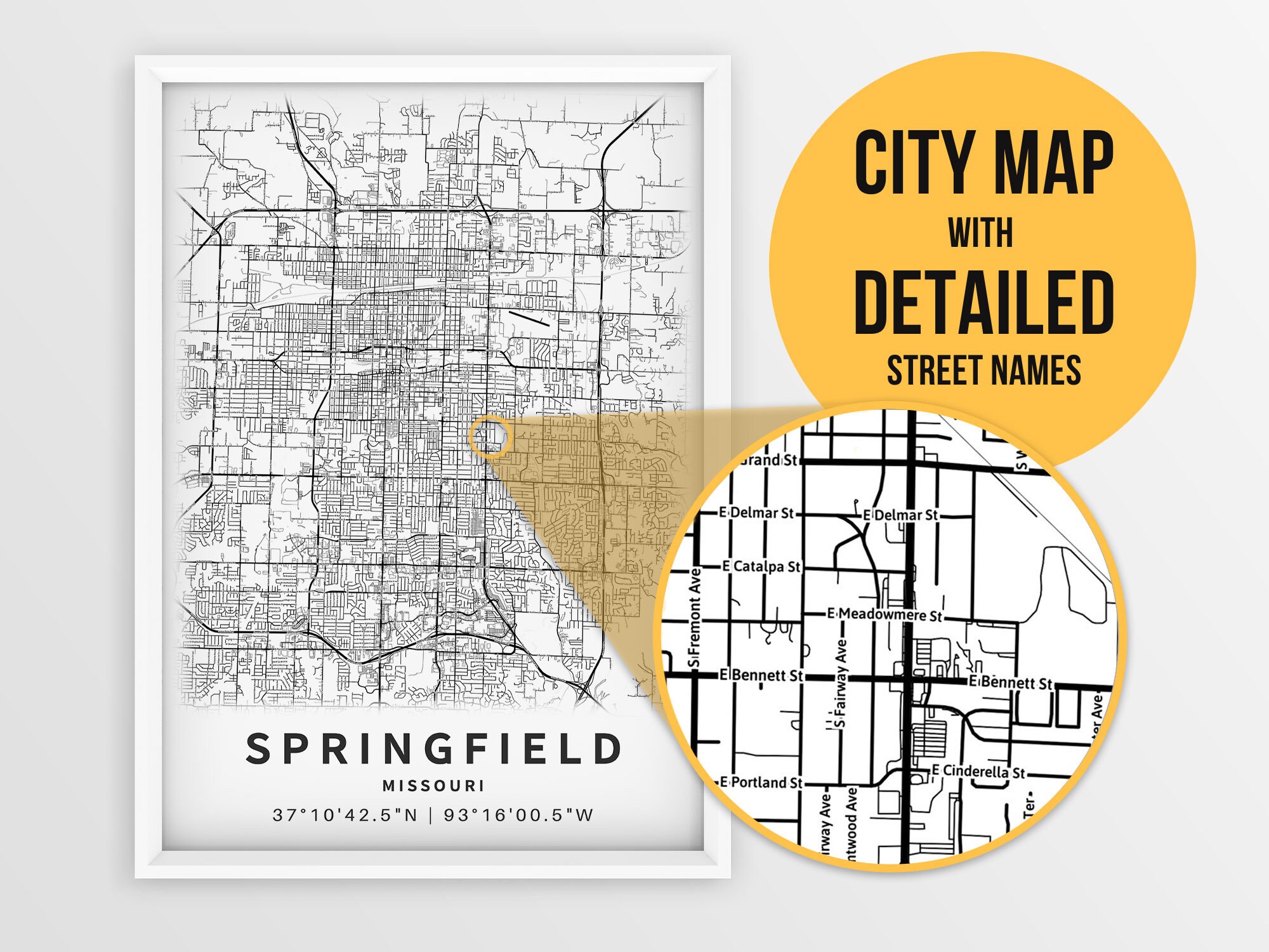 Printable Map of Springfield Missouri United States With | Etsy