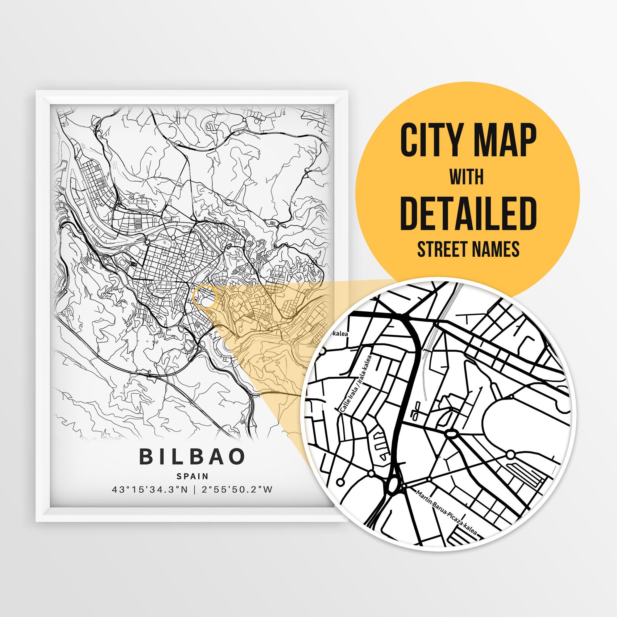 Printable Map of Bilbao, Spain With Street Names - Instant Download ...