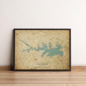 Vintage Style Map of Lake Murray, South Carolina, USA With City Names ...