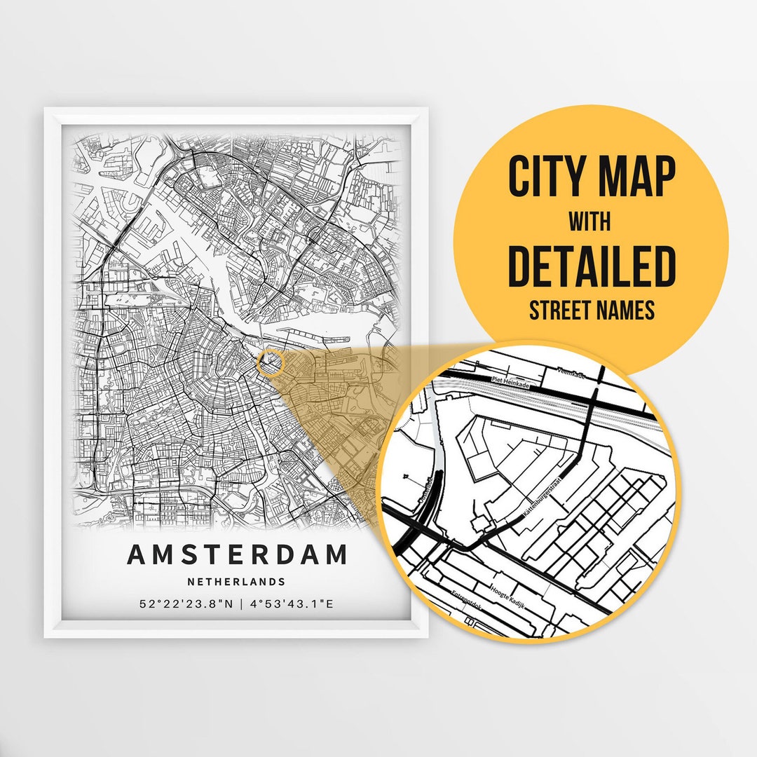 Printable Map of Amsterdam, Netherlands With Street Names - Instant ...