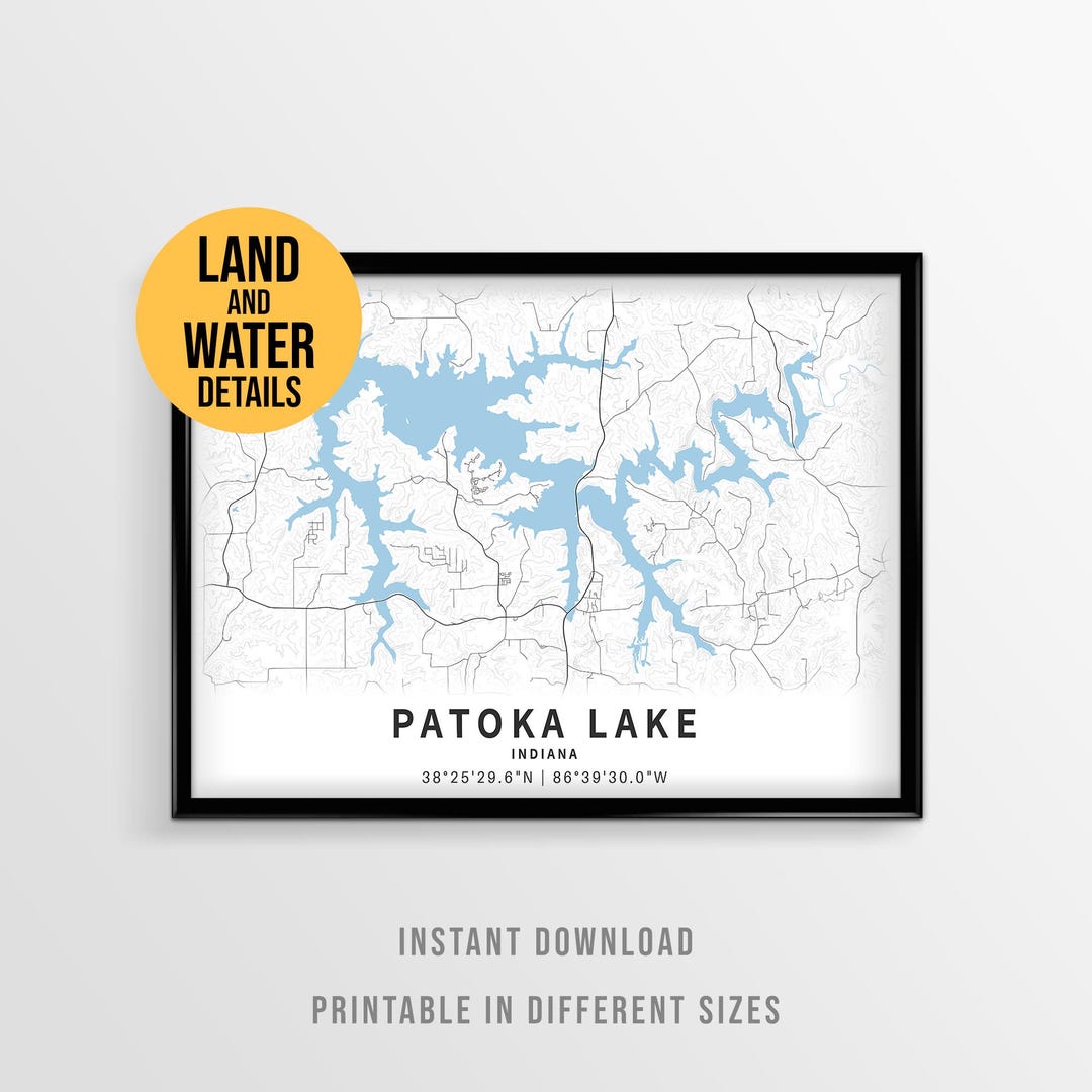 Patoka Lake Map Poster, Printable Indiana Lake House Decor (instant ...
