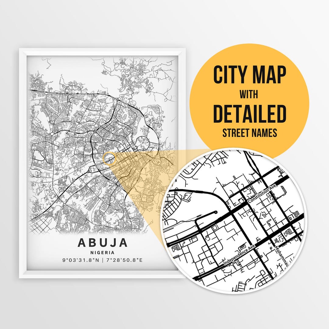 Printable Map of Abuja, Nigeria With Street Names - Instant Download ...