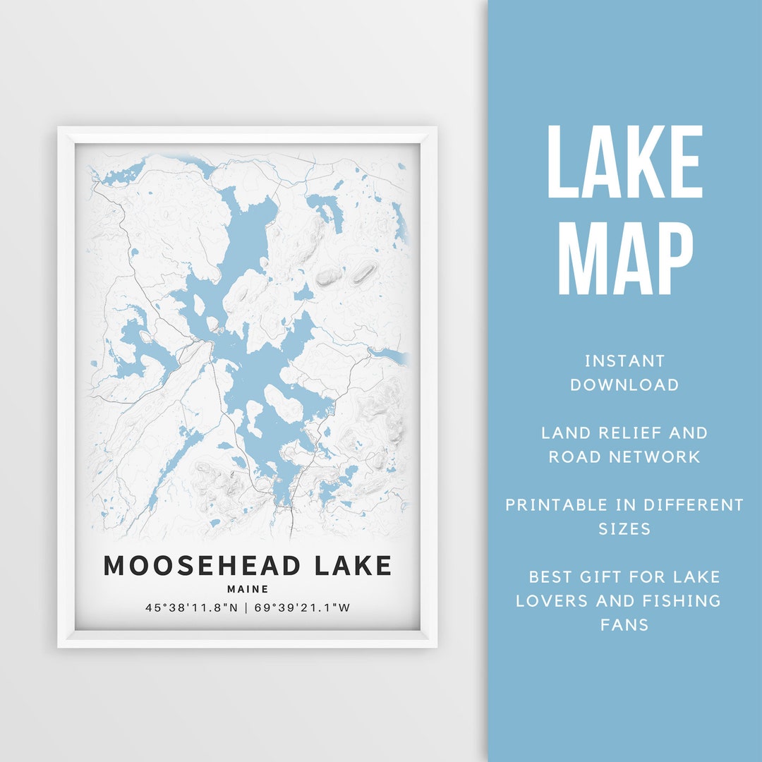 Printable Map of Moosehead Lake, Maine, US Instant Download Lake Map ...