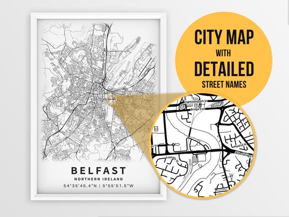 Printable Map of Belfast Northern Ireland UK With Street Names | Etsy