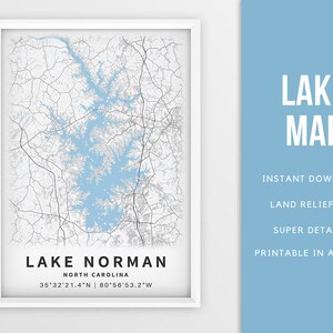 Printable Map of Lake Norman North Carolina United States - Etsy
