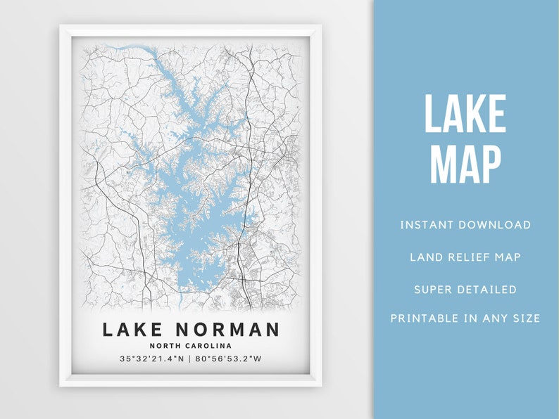 Printable Map of Lake Norman North Carolina United States - Etsy