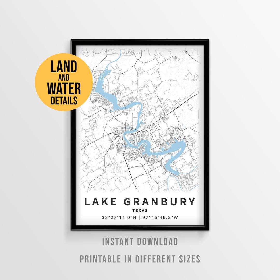 Lake Granbury Map Poster, Printable Texas Lake House Art (instant ...