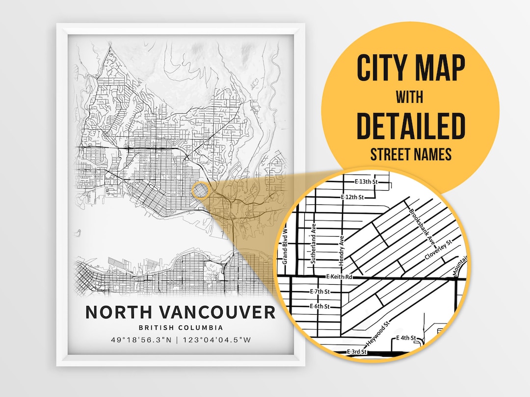 Printable Map of North Vancouver British Columbia Canada - Etsy