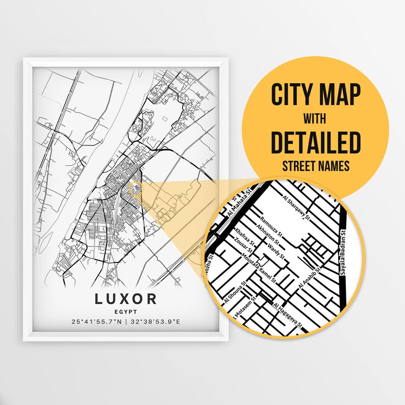 Printable Map of Luxor, Egypt With Street Names - Instant Download ...