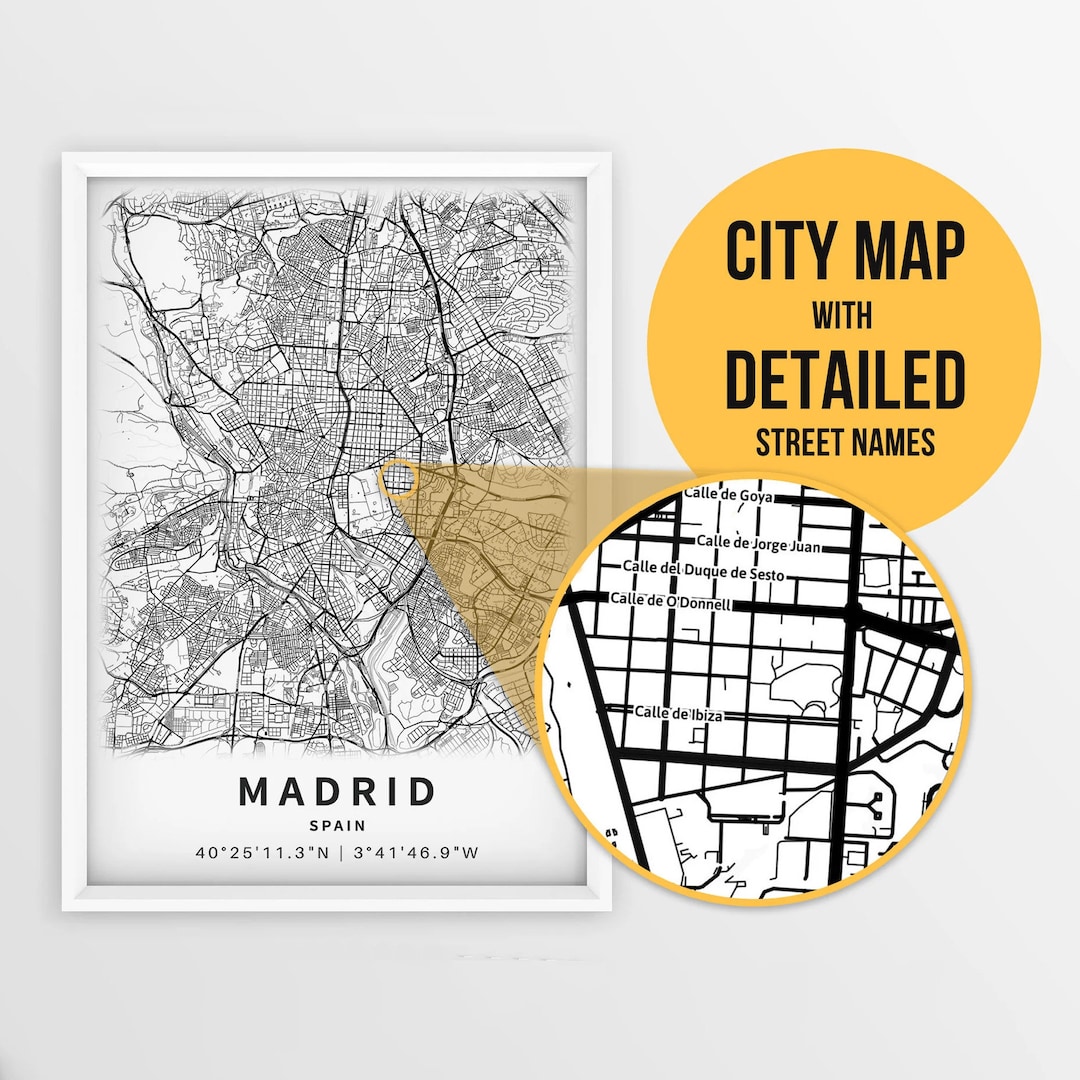 Printable Map of Madrid, Spain With Street Names - Instant Download ...