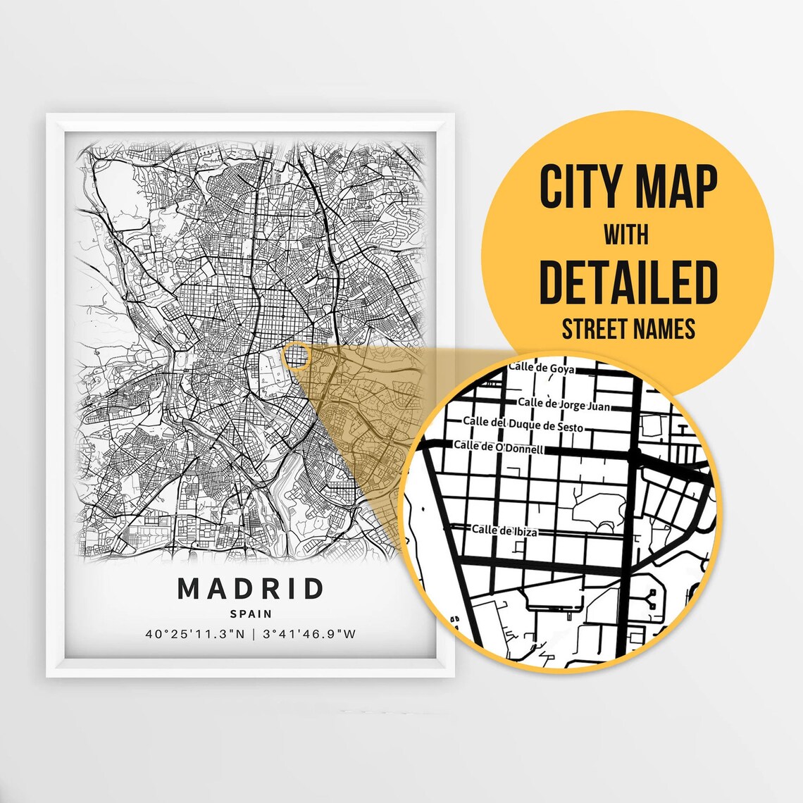 Printable Map of Madrid, Spain With Street Names - Instant Download ...